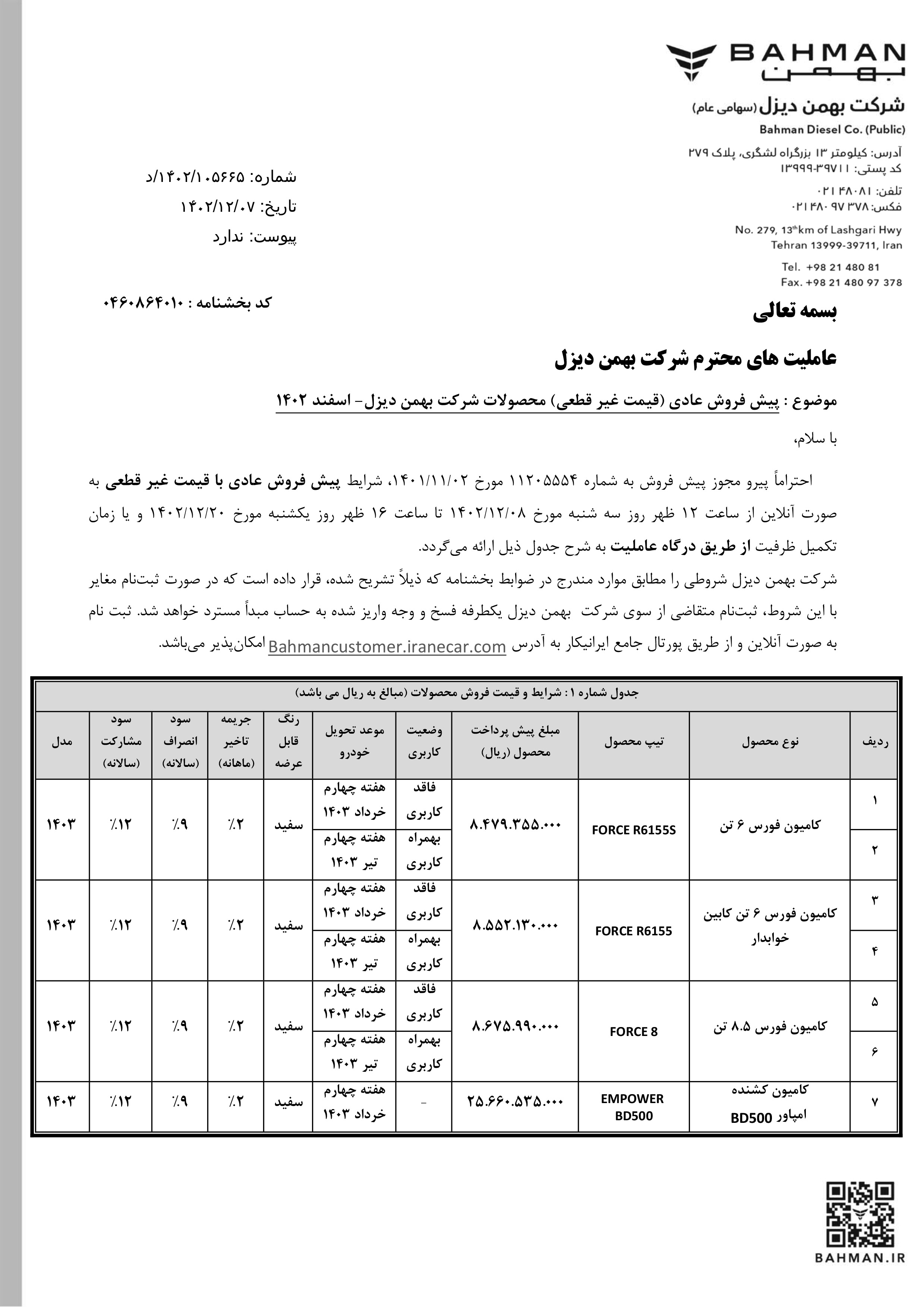 شرایط فروش بهمن دیزل (شهریور 1403) | bama.ir